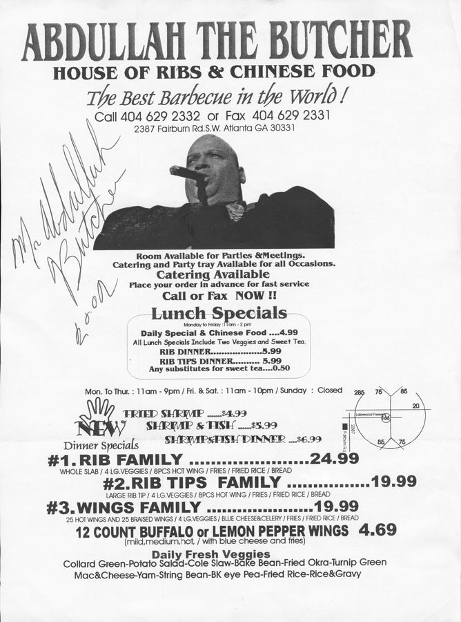 Abdullah the Butcher signed Restaurant Menu – Signed By Superstars