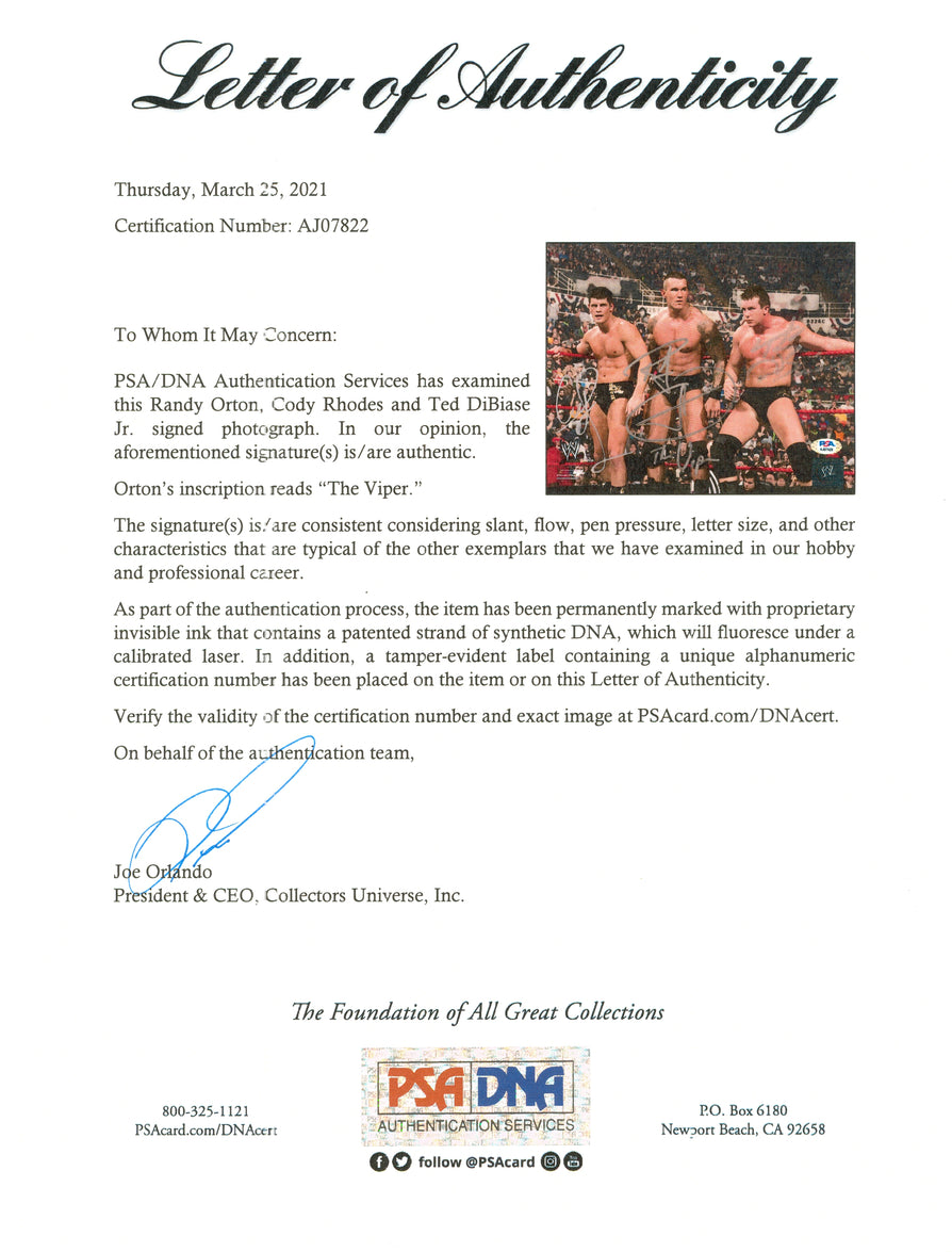 Randy Orton, Ted DiBiase Jr & Cody Rhodes triple signed 8x10 Photo (w ...