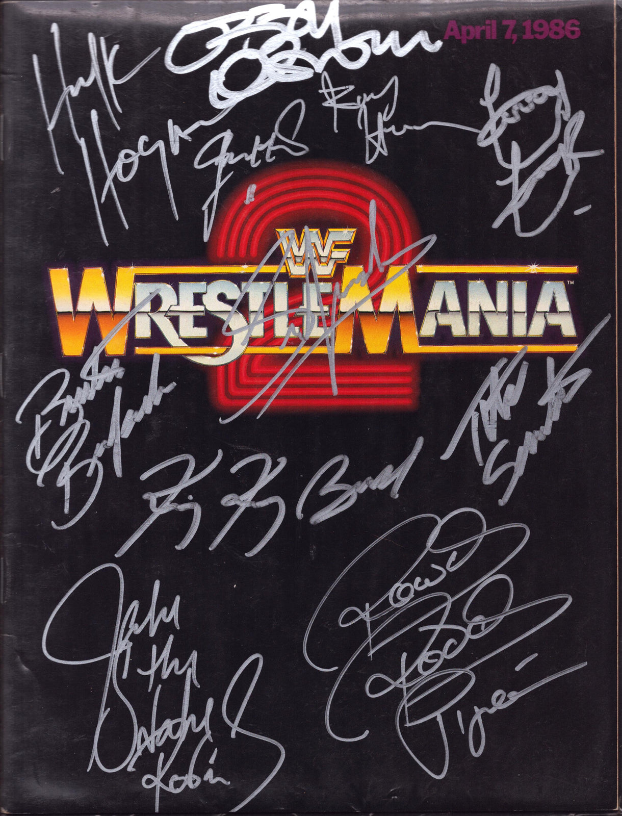 Multi-signed WWF Wrestlemania 2 Event Program – Signed By Superstars