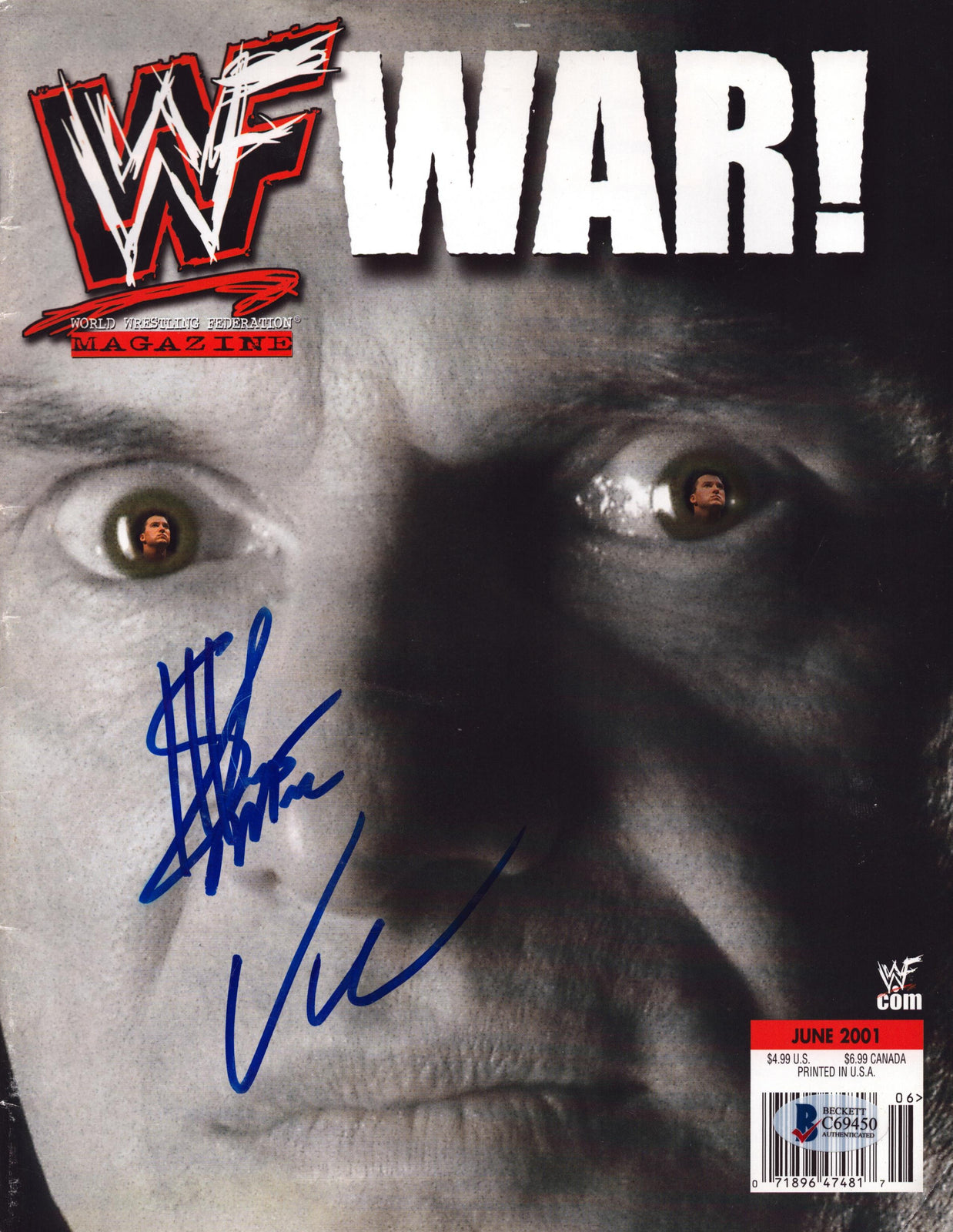 Vince McMahon & Shane McMahon dual signed WWF Magazine June 2001 (w/ B ...