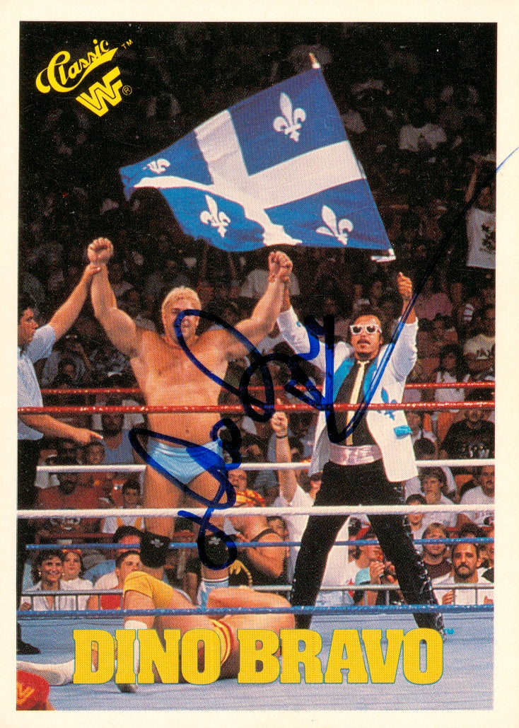 Dino Bravo Signed 1990 Wwf Classics Trading Card Signed By Superstars