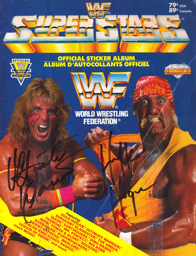Hulk Hogan & Ultimate Warrior dual signed WWF Superstars Sticker Album ...