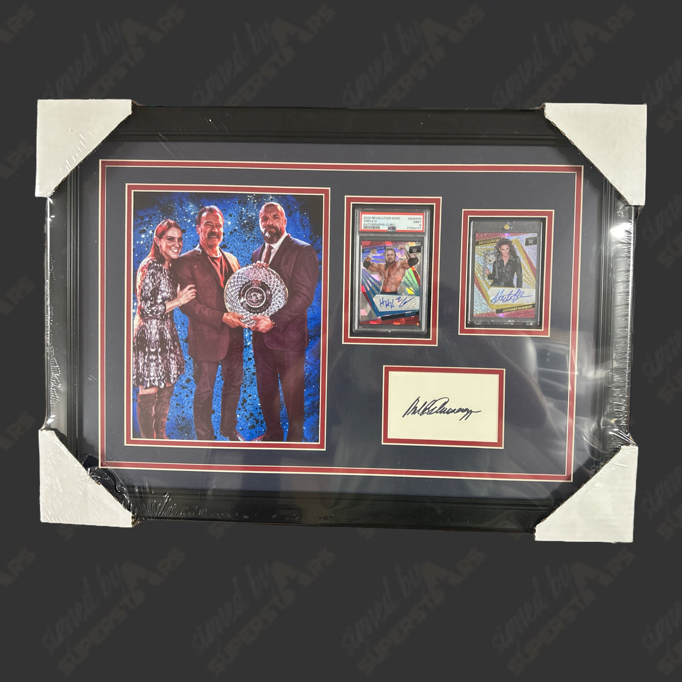 Triple H, Stephanie McMahon & Arnold Schwarzenegger triple signed Fram ...