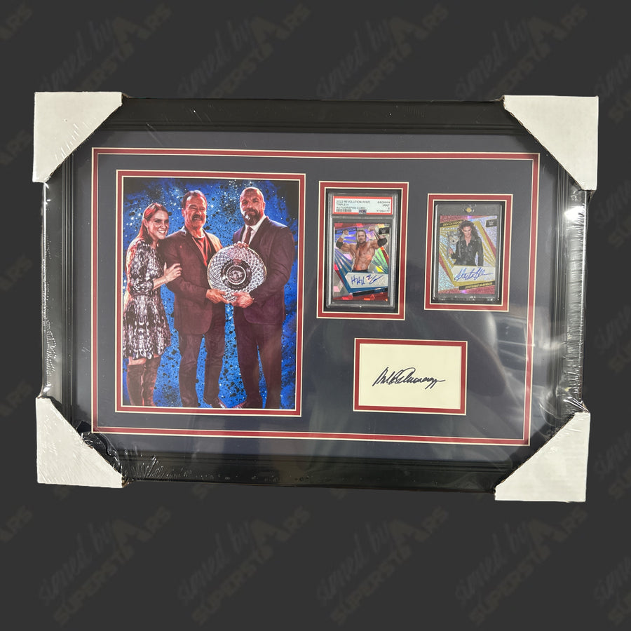 Triple H, Stephanie McMahon & Arnold Schwarzenegger triple signed Fram ...