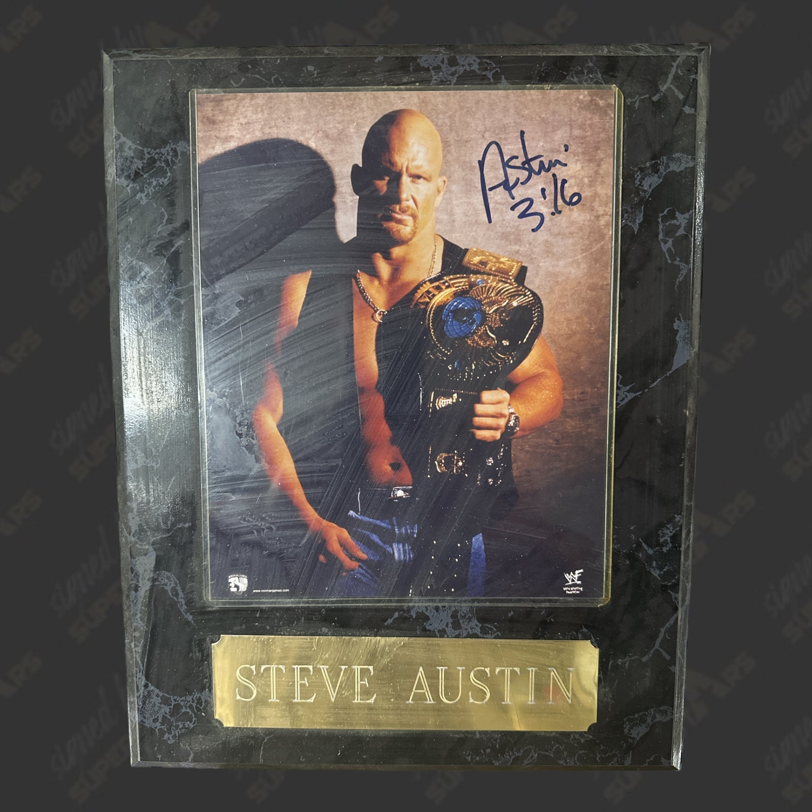 Stone Cold Steve Austin signed Wood Plaque – Signed By Superstars