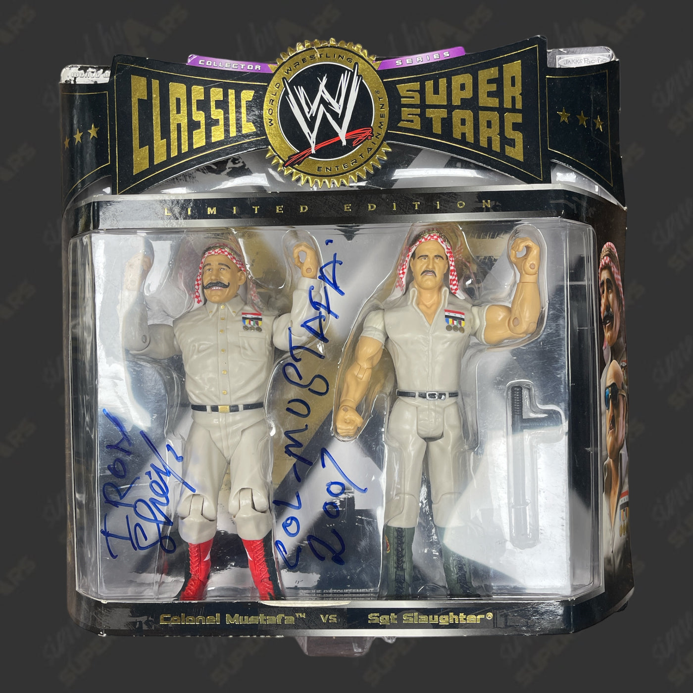 The Iron Sheik & Colonel Mustafa dual signed WWE Jakks Classic Superst ...
