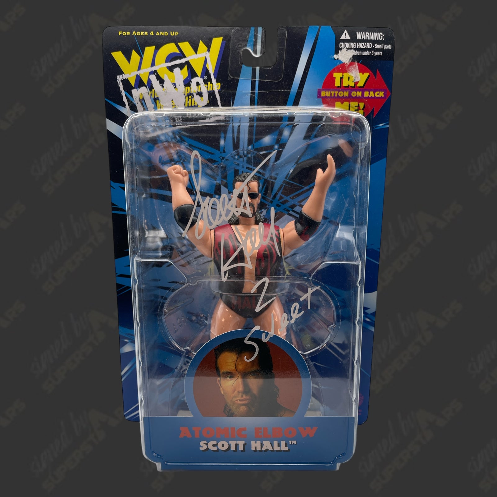 Scott Hall signed WCW nWo Atomic Elbow Action Figure – Signed By Superstars