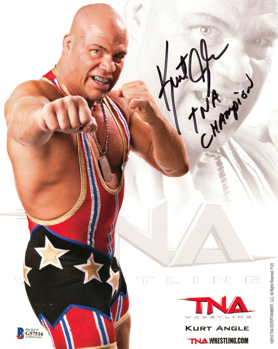 Kurt Angle signed 8x10 Photo (w/ Beckett) – Signed By Superstars